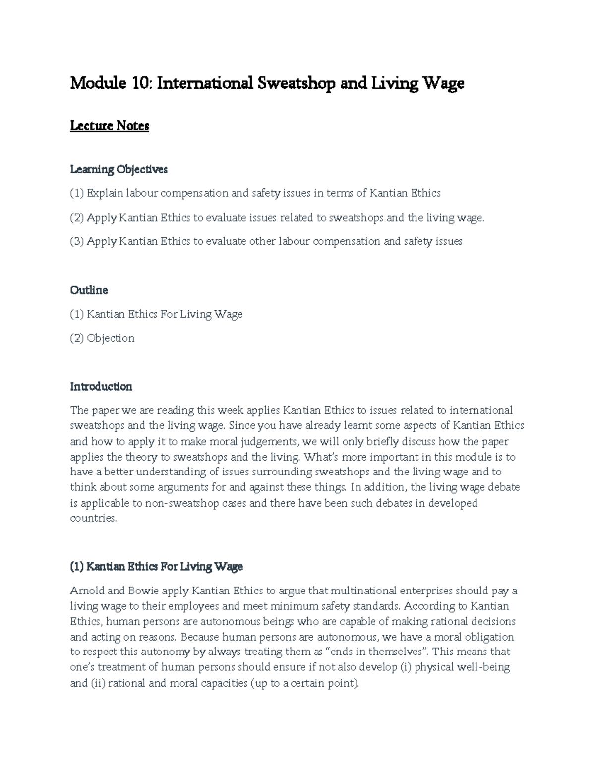 Module 10 - Module 10 : International Sweatshop and Living Wage Lecture ...