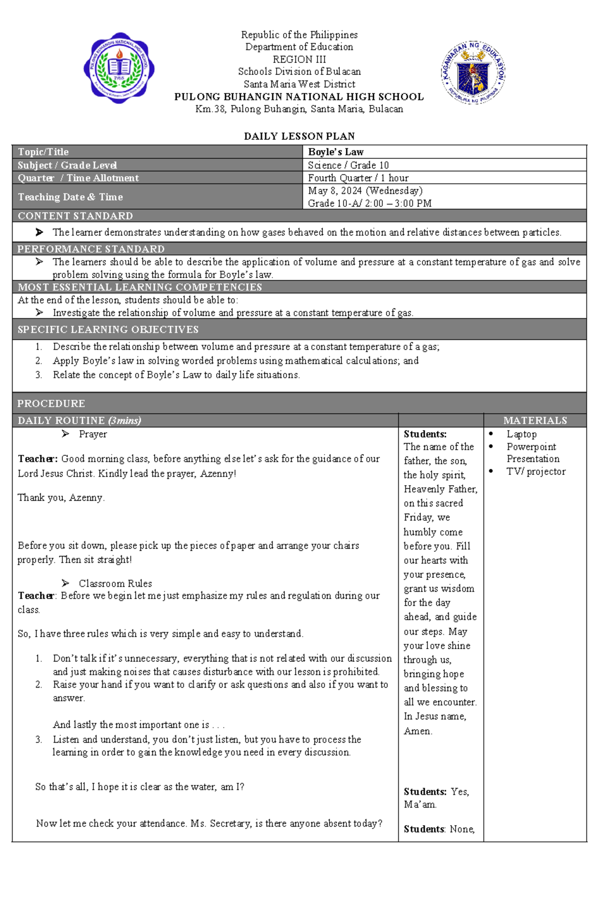 Final dlp boyles - Republic of the Philippines Department of Education ...