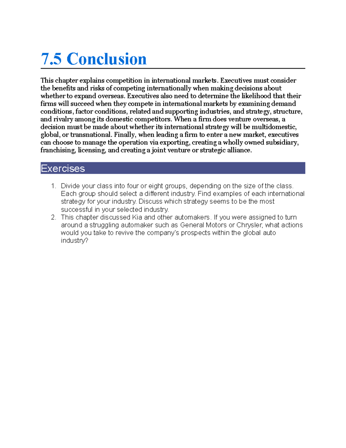 CH7.5 Conclusion - 7 Conclusion This chapter explains competition in international markets ...