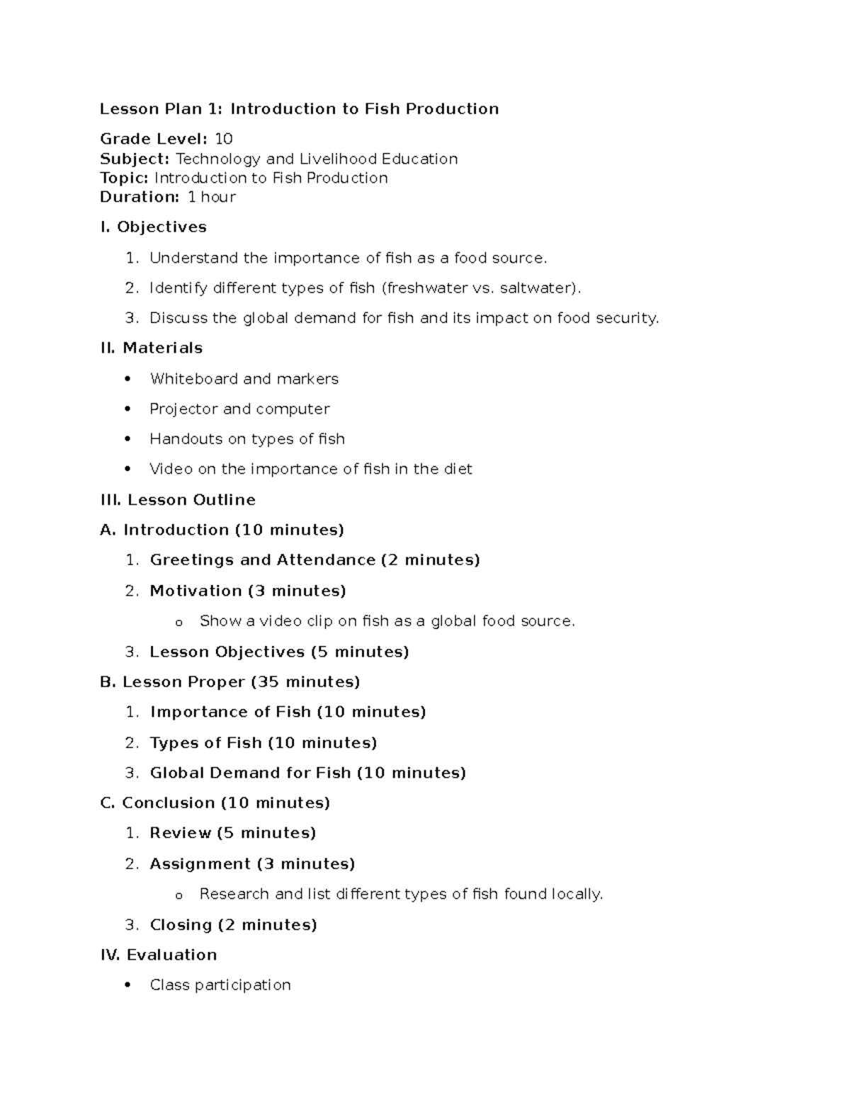 FOOF Processing Lesson 2 - Lesson Plan 1: Introduction to Fish ...