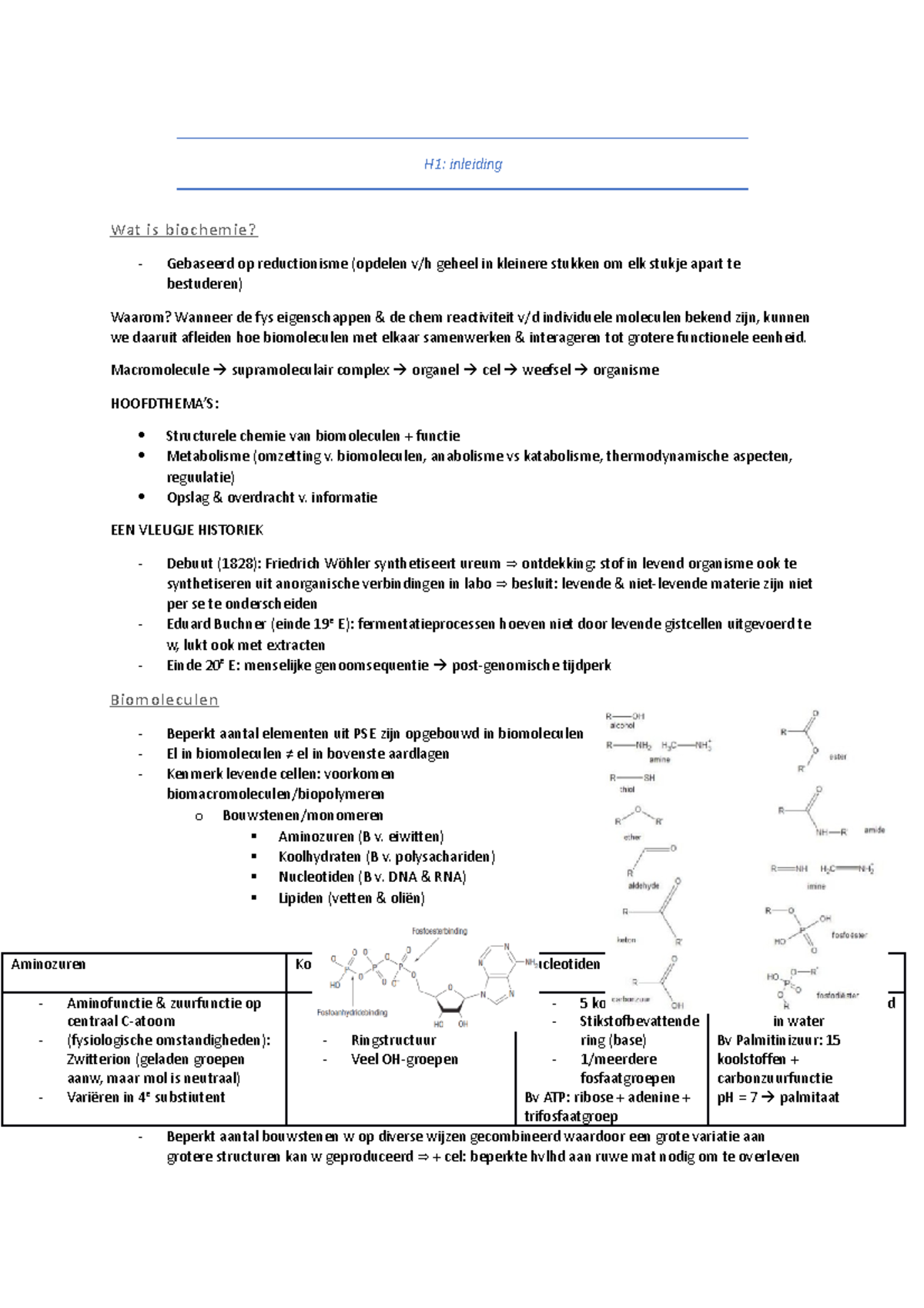 Sv Biochemie 22-23 - H1: inleiding Wat is biochemie? Gebaseerd op ...