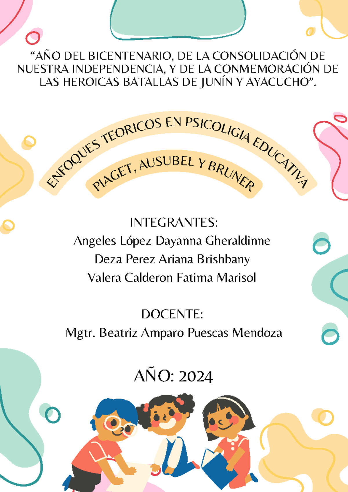 Documento A4 Portada Trabajo Proyecto Creativo Multicolor - INTEGRANTES ...