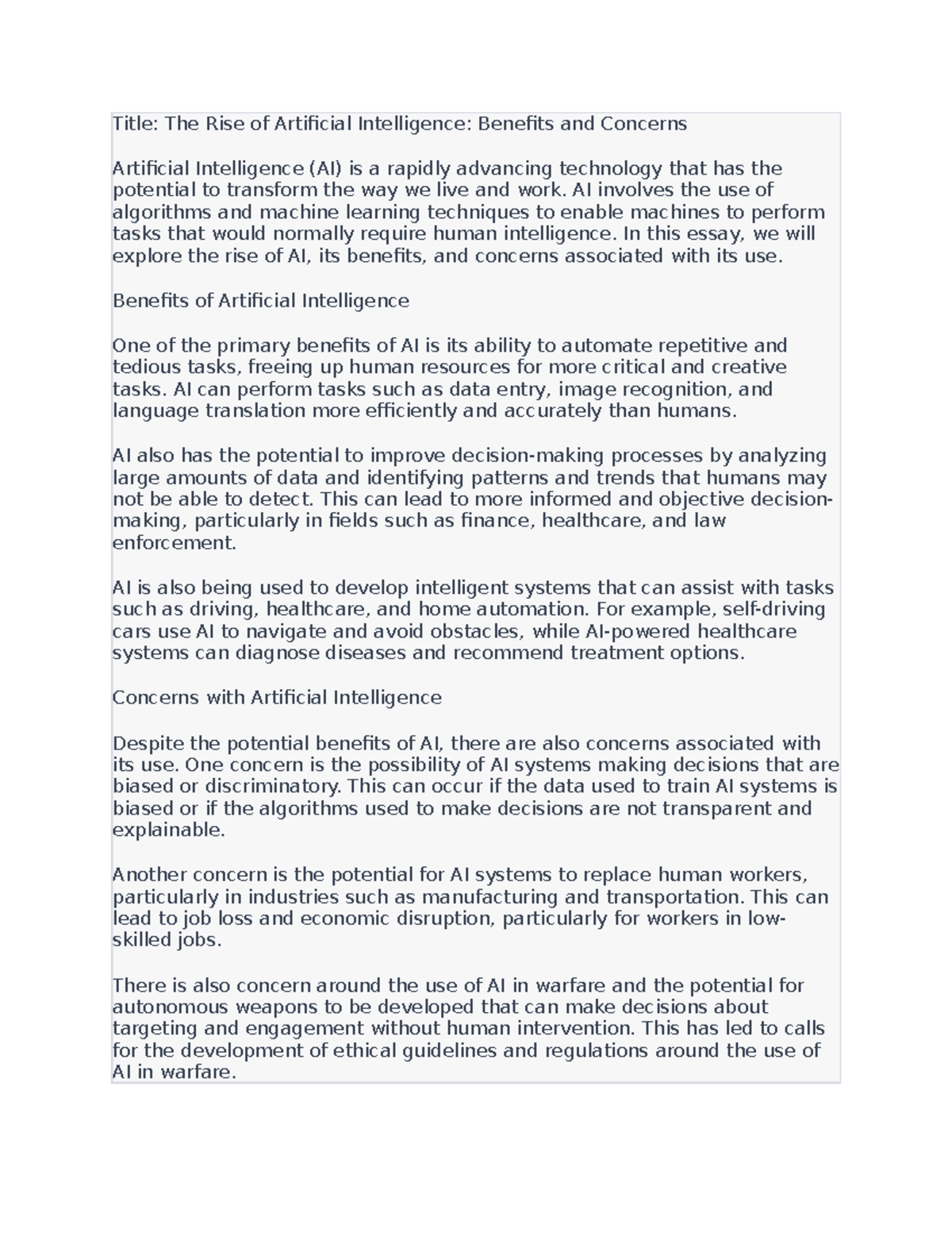 The Rise of Artificial Intelligence - Benefits and Concerns - Title ...