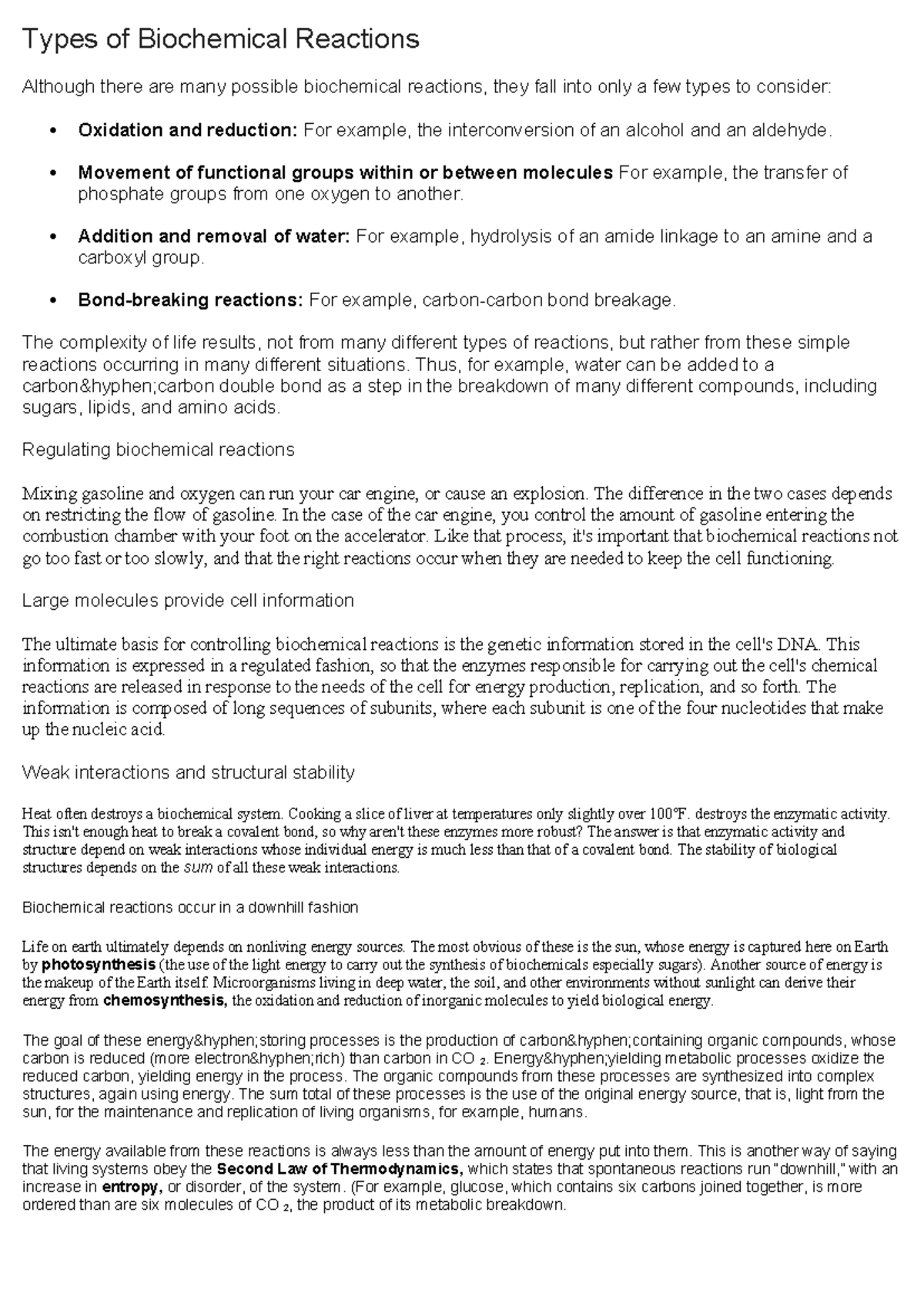 Types of Biochemical Reactions - Types of Biochemical Reactions ...