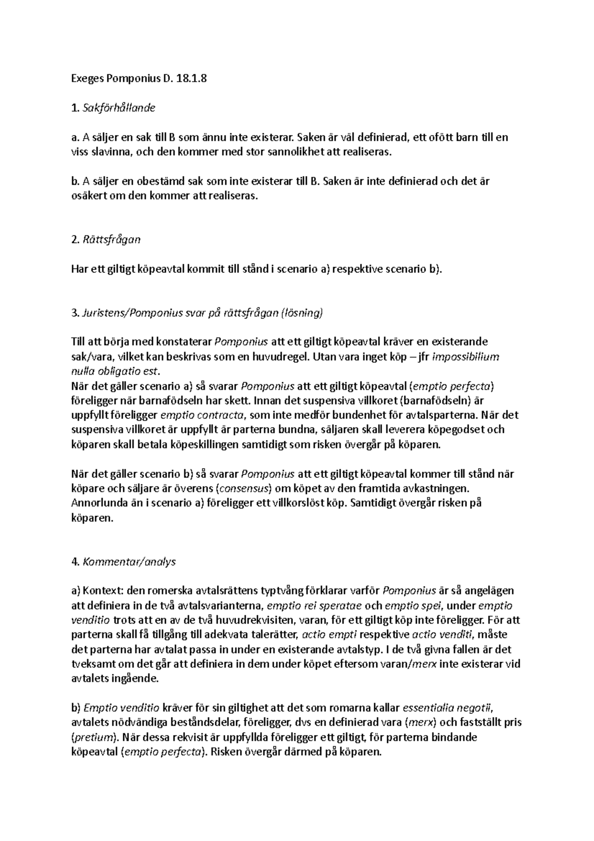 Mall för seminarium Romersk rätt I - Exeges Pomponius D. 18 ...