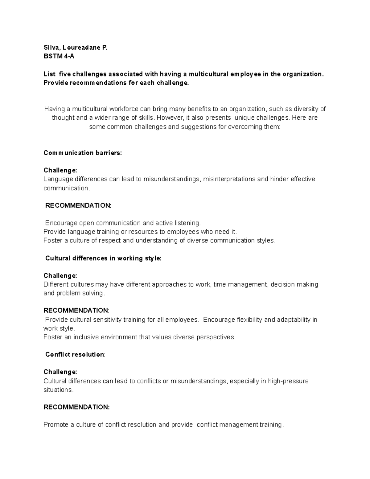 Silva, Loureadane P - Notes - Silva, Loureadane P. BSTM 4-A List five ...