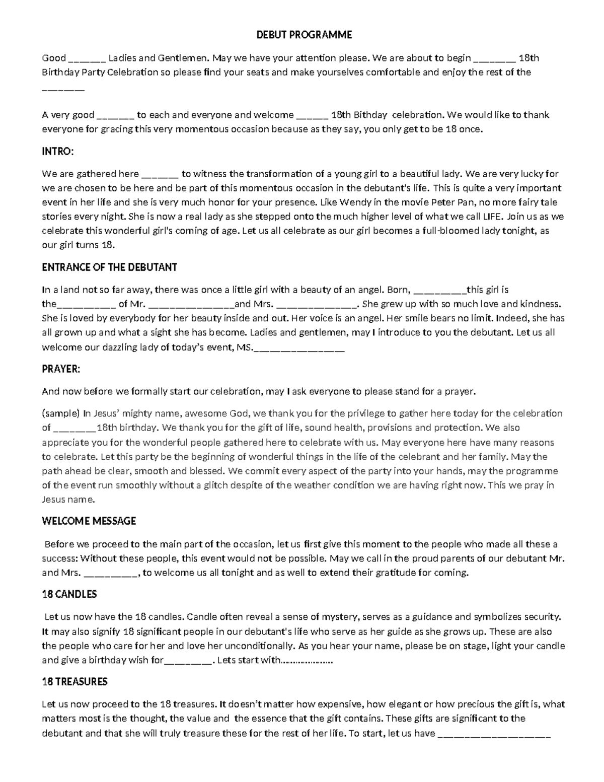 Debut Programme - DEBUT PROGRAMME Good _______ Ladies and Gentlemen ...