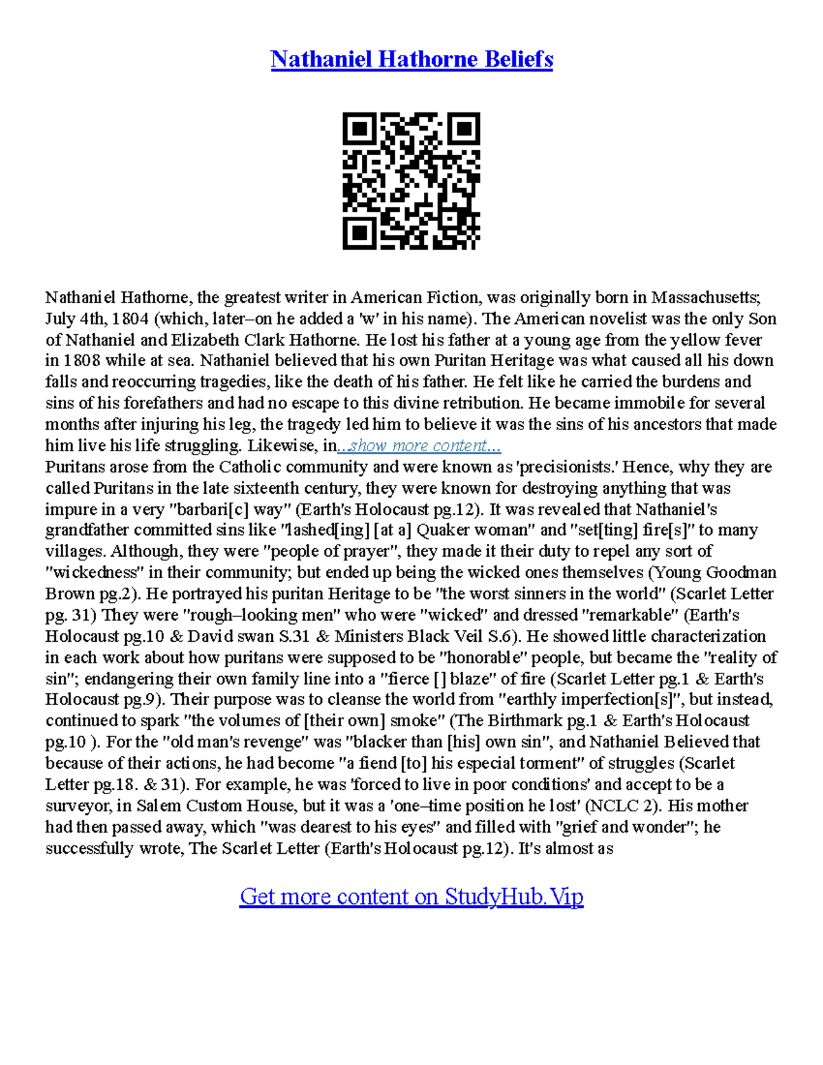 Nathaniel Hawthorne Essays - Nathaniel Hathorne Beliefs Nathaniel ...