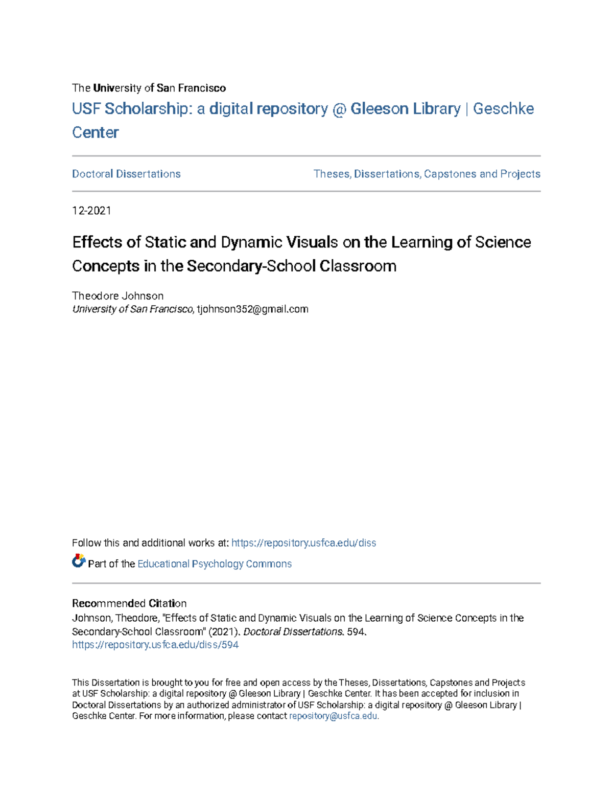 Effects of Static and Dynamic Visuals on the Learning of Science ...