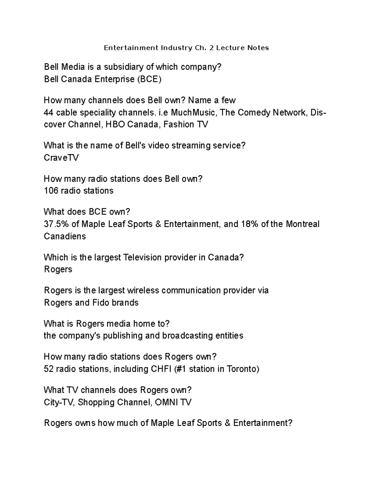 Entertainment Industry Ch. 2 Lecture Notes - Entertainment Industry Ch ...