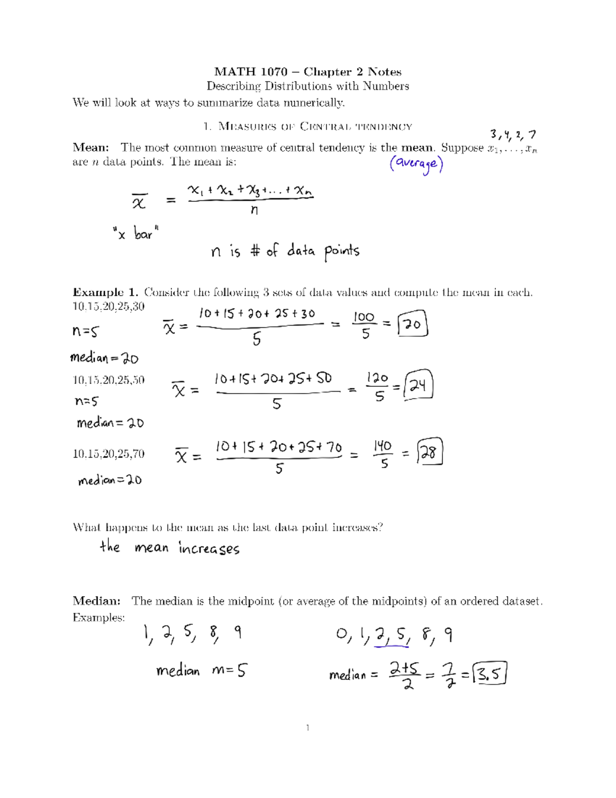 Chapter 2-complete - stats notes - MATH 1070 Chapter 2 Notes Describing ...