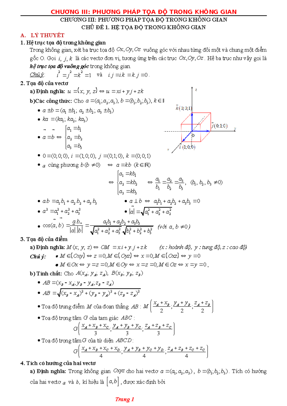 HE TRUC TỌA ĐO - aaaaaaaaa - CHƯƠNG III: PHƯƠNG PHÁP TỌA ĐỘ TRONG KHÔNG ...