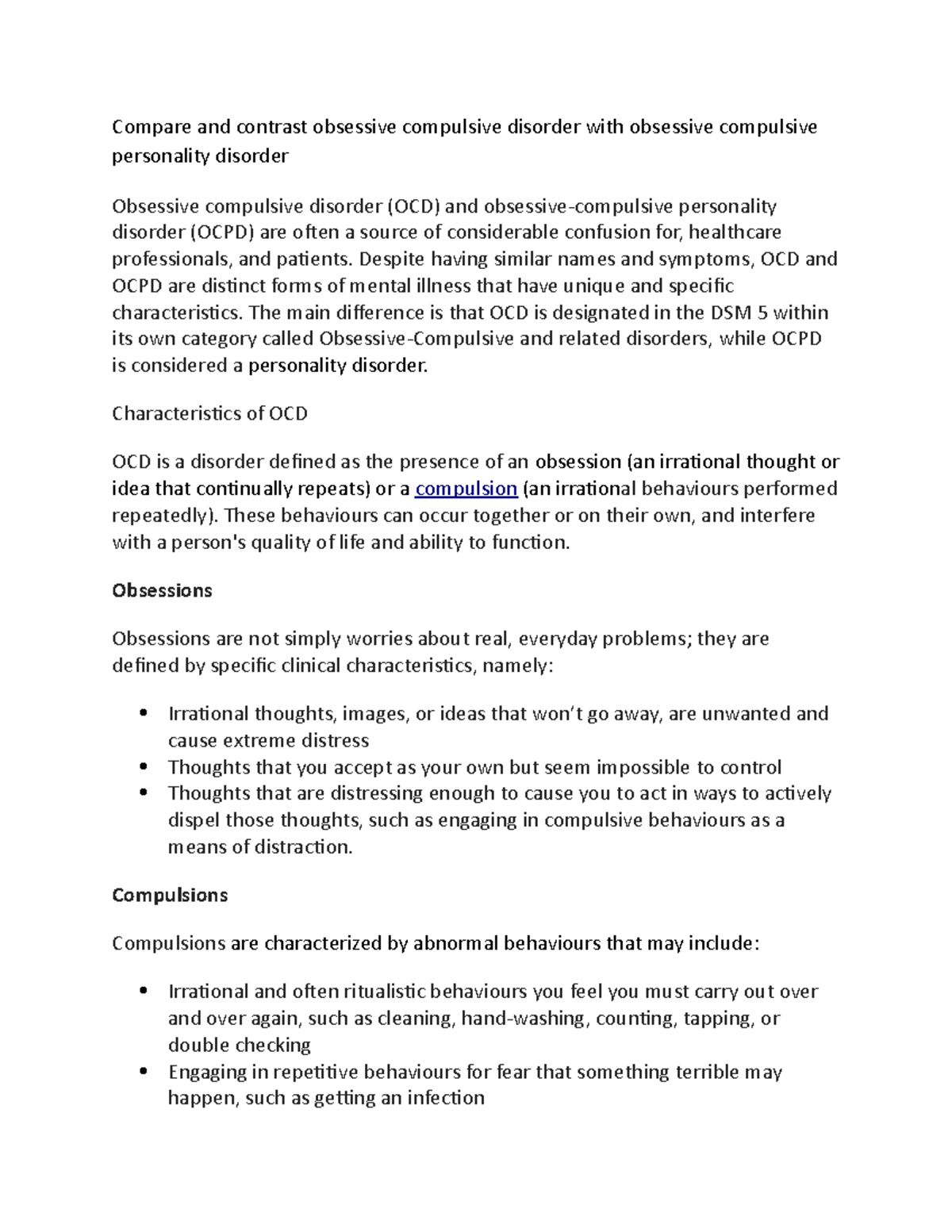 Compare OCD and OCPD - Compare and contrast obsessive compulsive ...