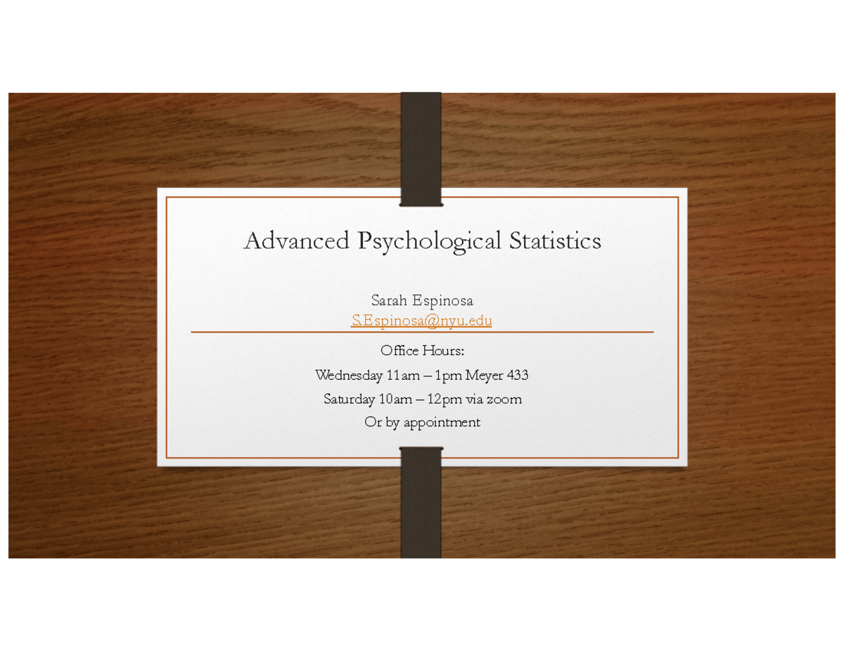 Recitation Slides Week 11 - Advanced Psychological Statistics Sarah ...