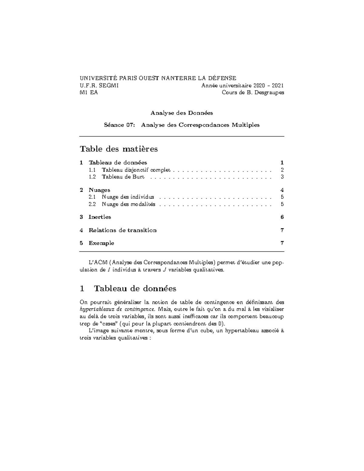 ADM1 seance 07 - Cours d'Analyse des données de Bernard Desgraupes pour ...