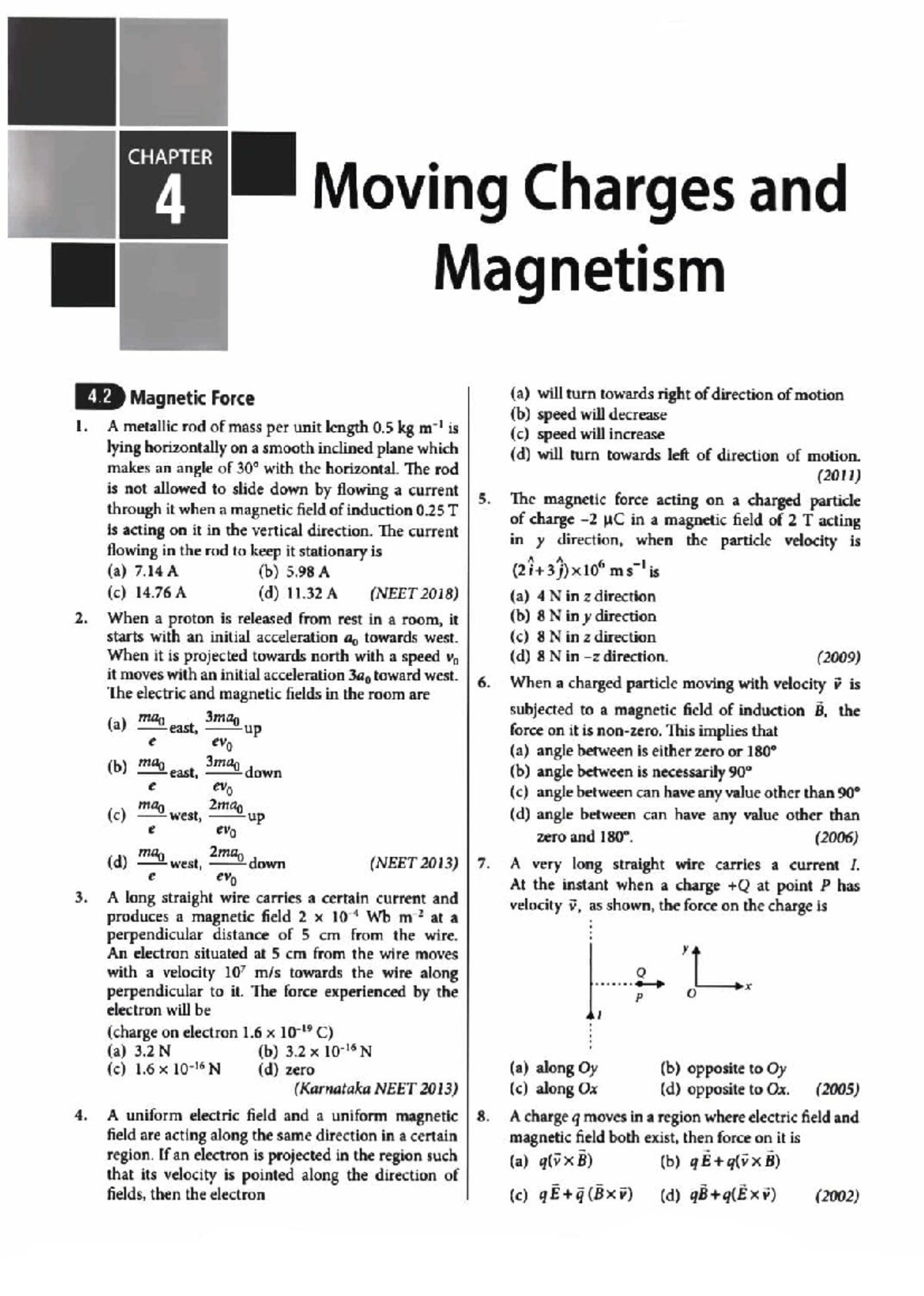 Moving charges and magetism - CHAPTER Moving Charges and Magnetism 4 4 Magnetic Force . A ...
