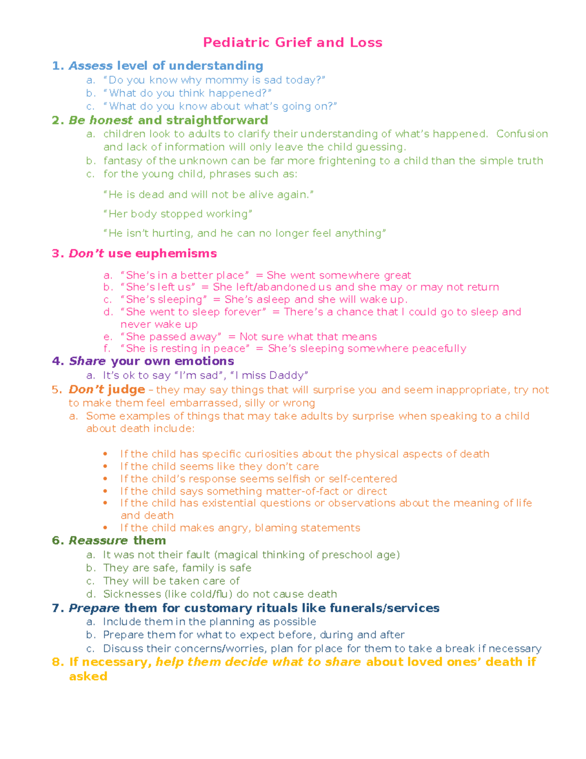 Pediatric Grief and Loss points - Pediatric Grief and Loss 1. Assess ...