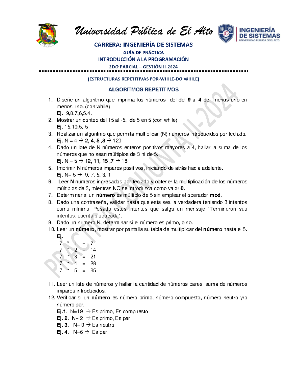 GUIA DE Practica 2DO Parcial Introduccion A LA Programacion Gestión II -2024 - Universidad ...