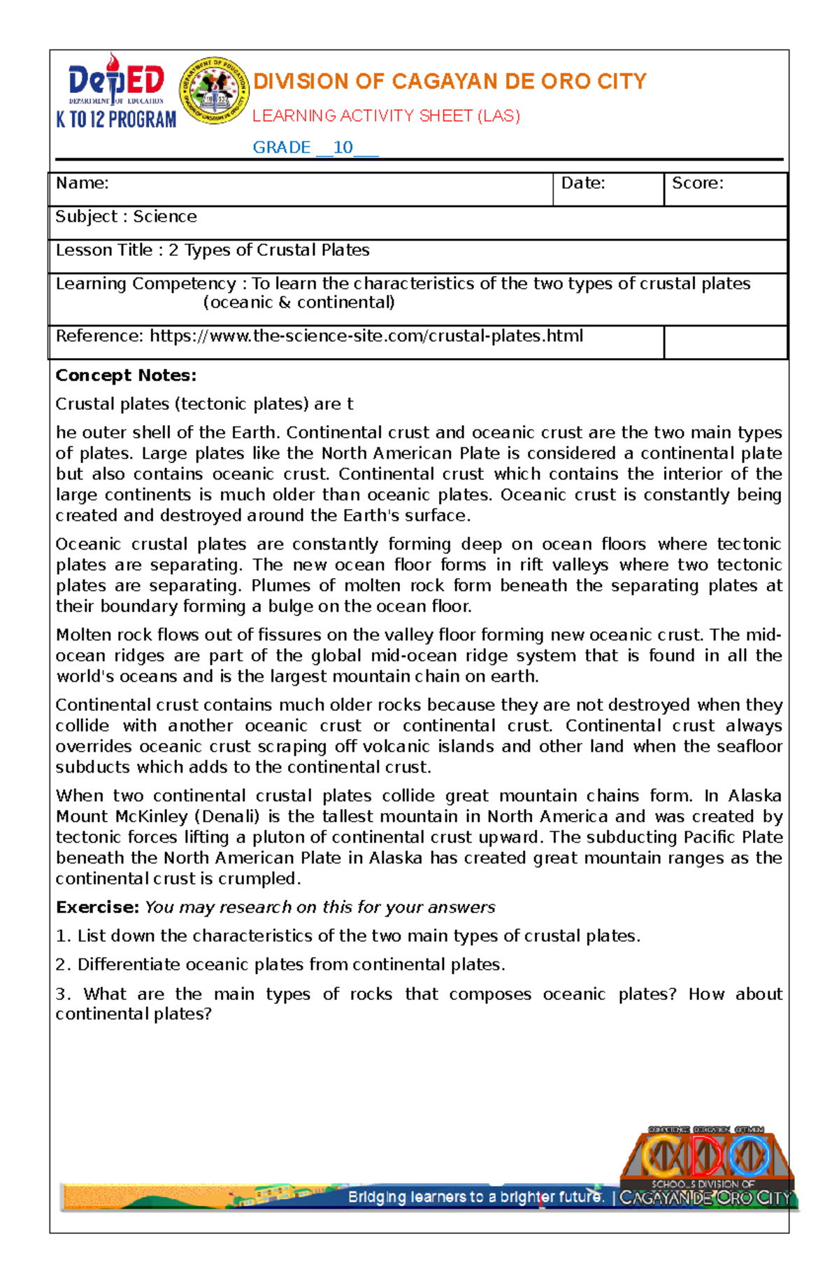 Learning-Activity-Sheets Lesson 4 - DIVISION OF CAGAYAN DE ORO CITY LEARNING ACTIVITY SHEET (LAS ...