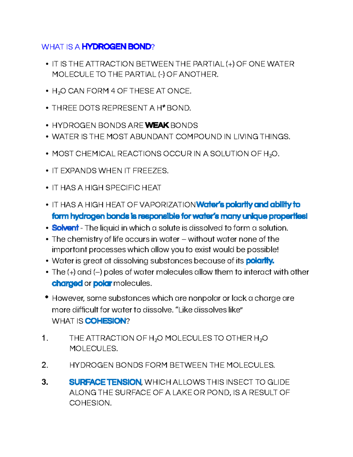 Chemistry of water -2 - WHAT IS AHYDROGEN BOND? • IT IS THE ATTRACTION ...