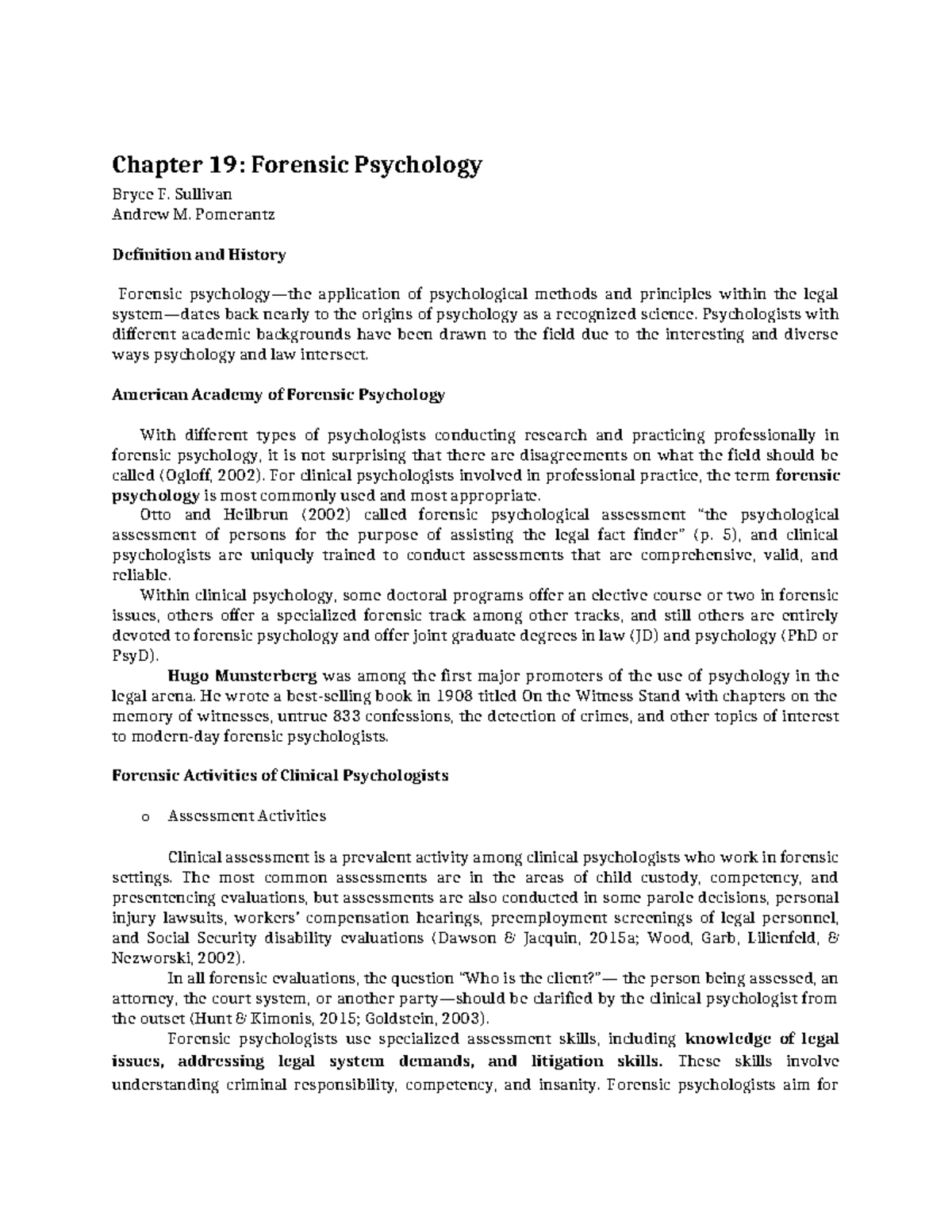 Chapter 19 summary Intro to Clinical Psychology - Chapter 19: Forensic ...