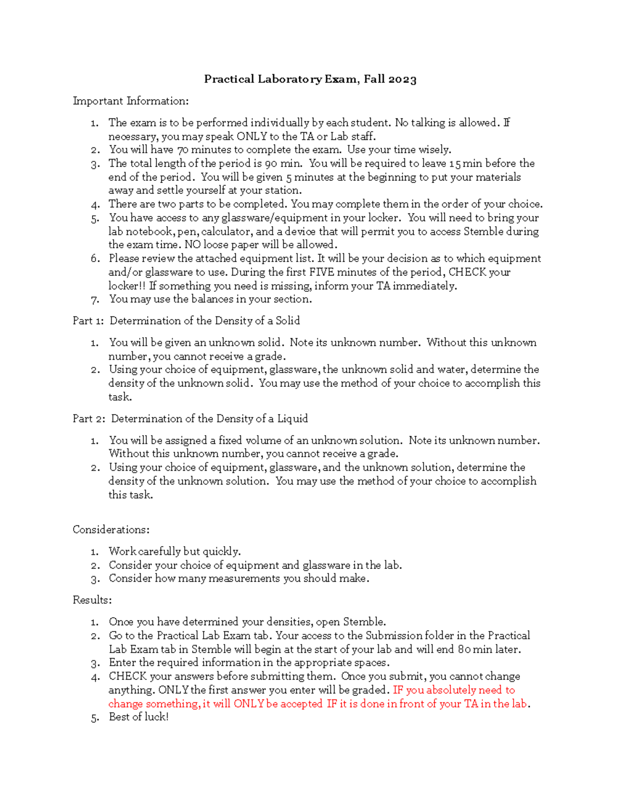 Practical Laboratory Exam for CHM 1301 232 - Practical Laboratory Exam ...