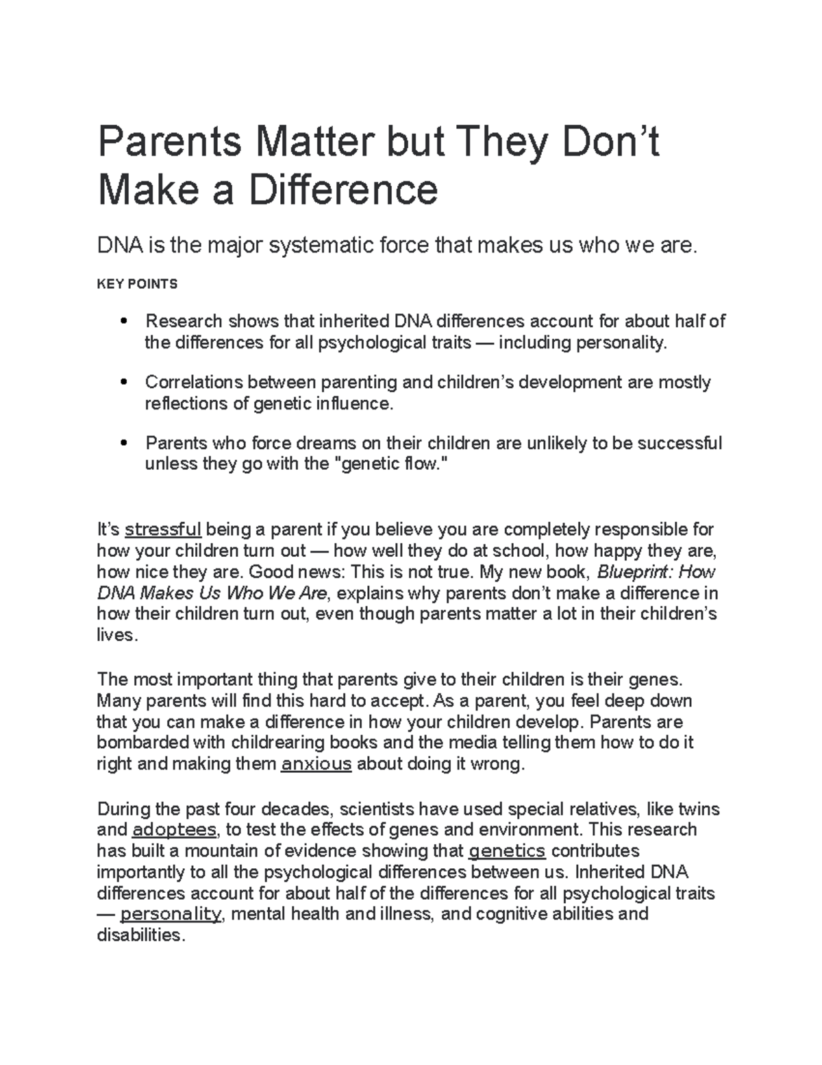 Parents Matter but They Don - Parents Matter but They Don’t Make a ...