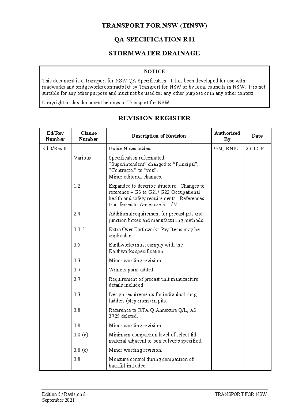 Tf NSW Specification R11 - Stormwater Drainage - Edition 5 / Revision 8 ...