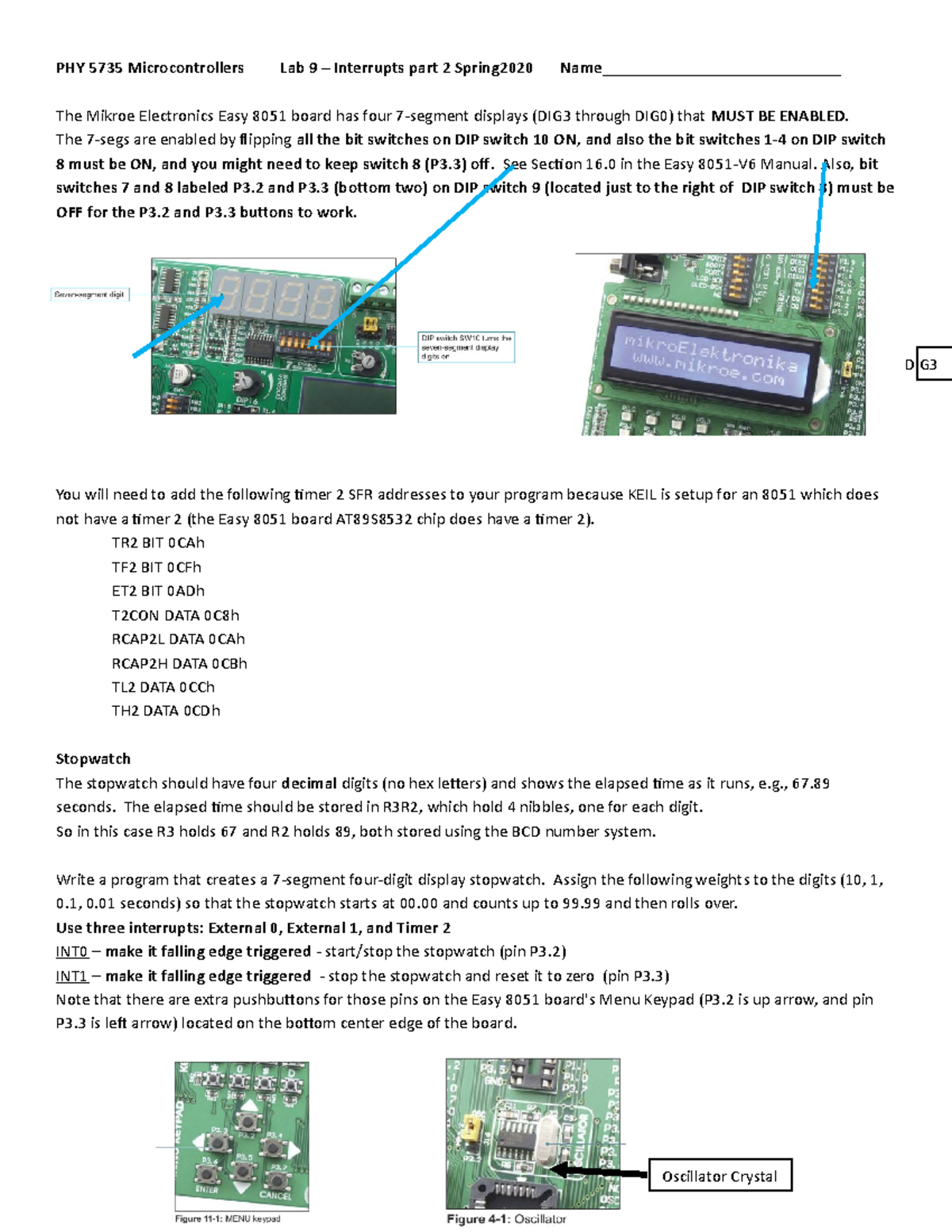 Lab9 - Interrupts 2 - Stopwatch Easy8051 (2) (3) - PHY 5735 Microcontrollers Lab 9 – Interrupts ...