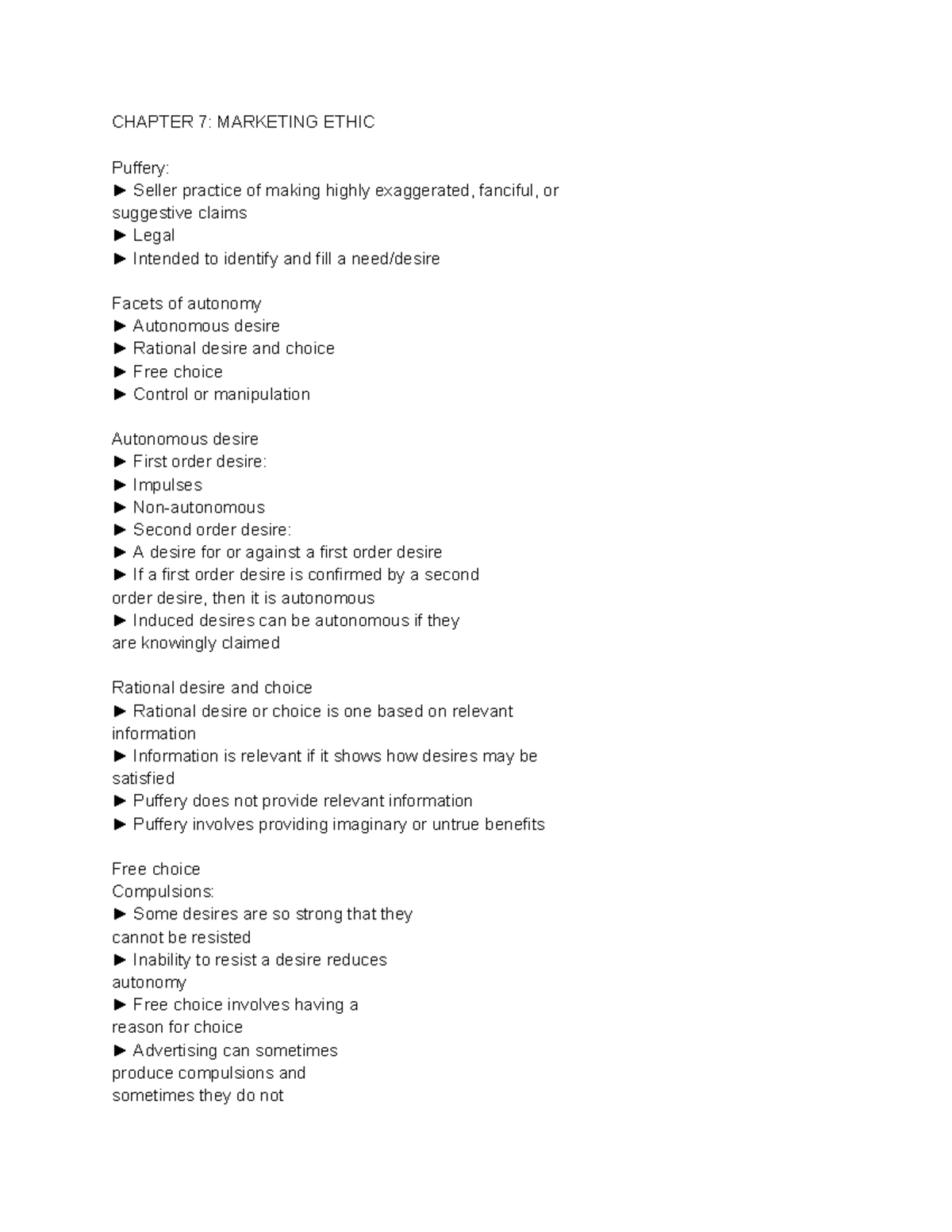 Chapter 7 Marketing Ethic - CHAPTER 7: MARKETING ETHIC Puffery: Seller practice of making highly ...
