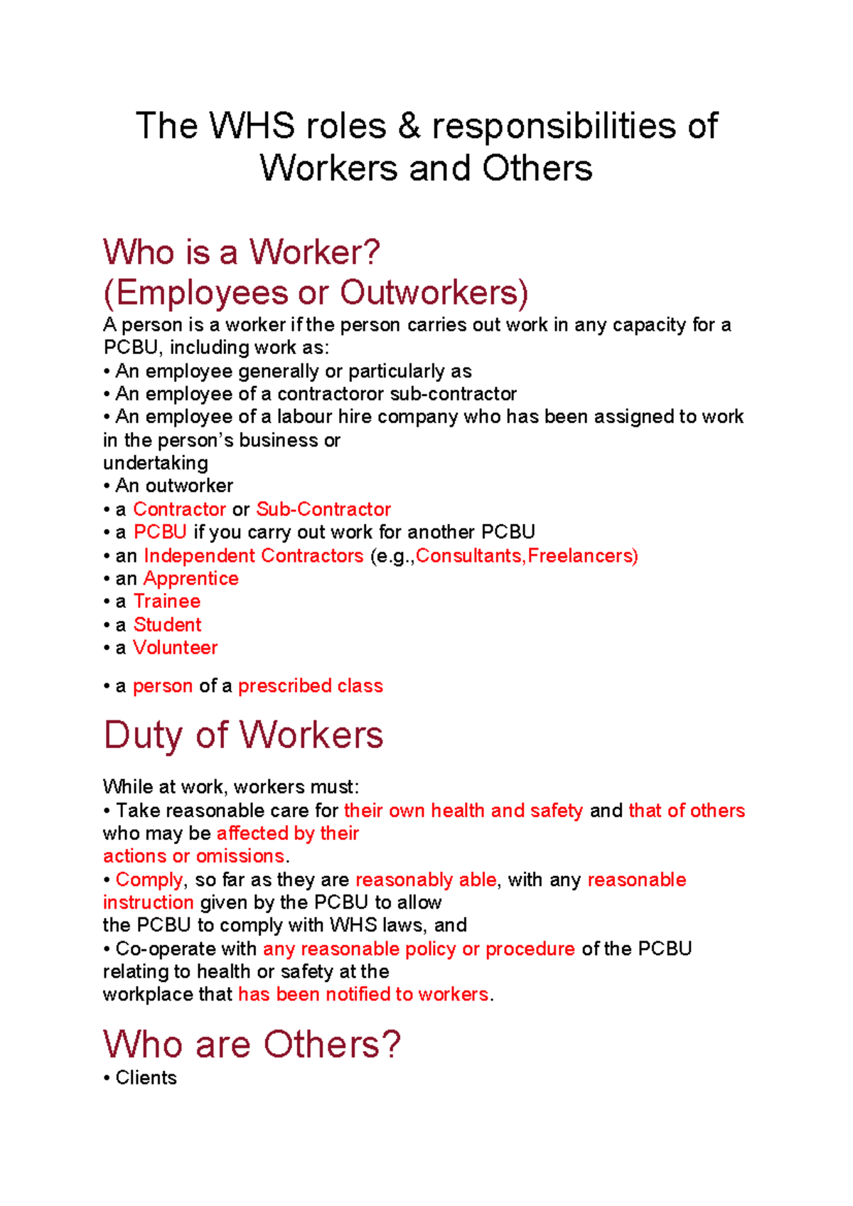 Work safety 3 - The WHS roles & responsibilities of Workers and Others ...