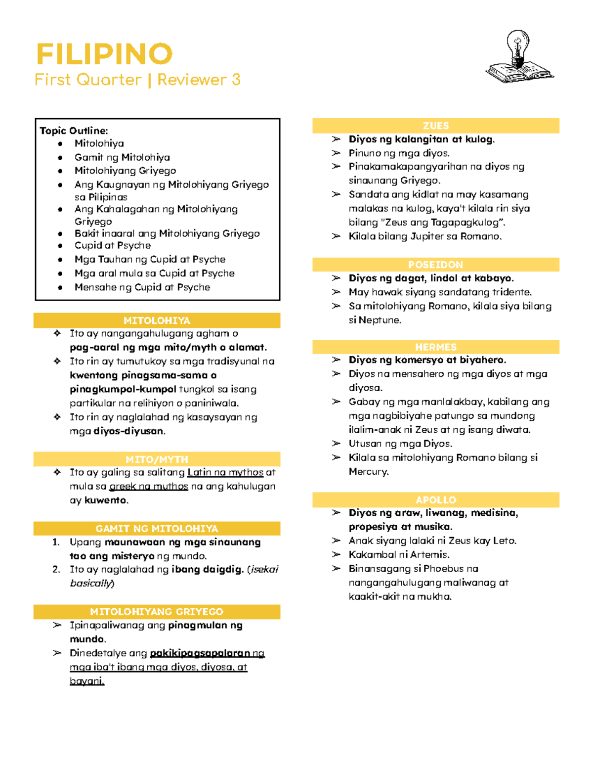 FIL 10 Q1-REV3 - Reviewer for Filipino - First Quarter | Reviewer 3 ...