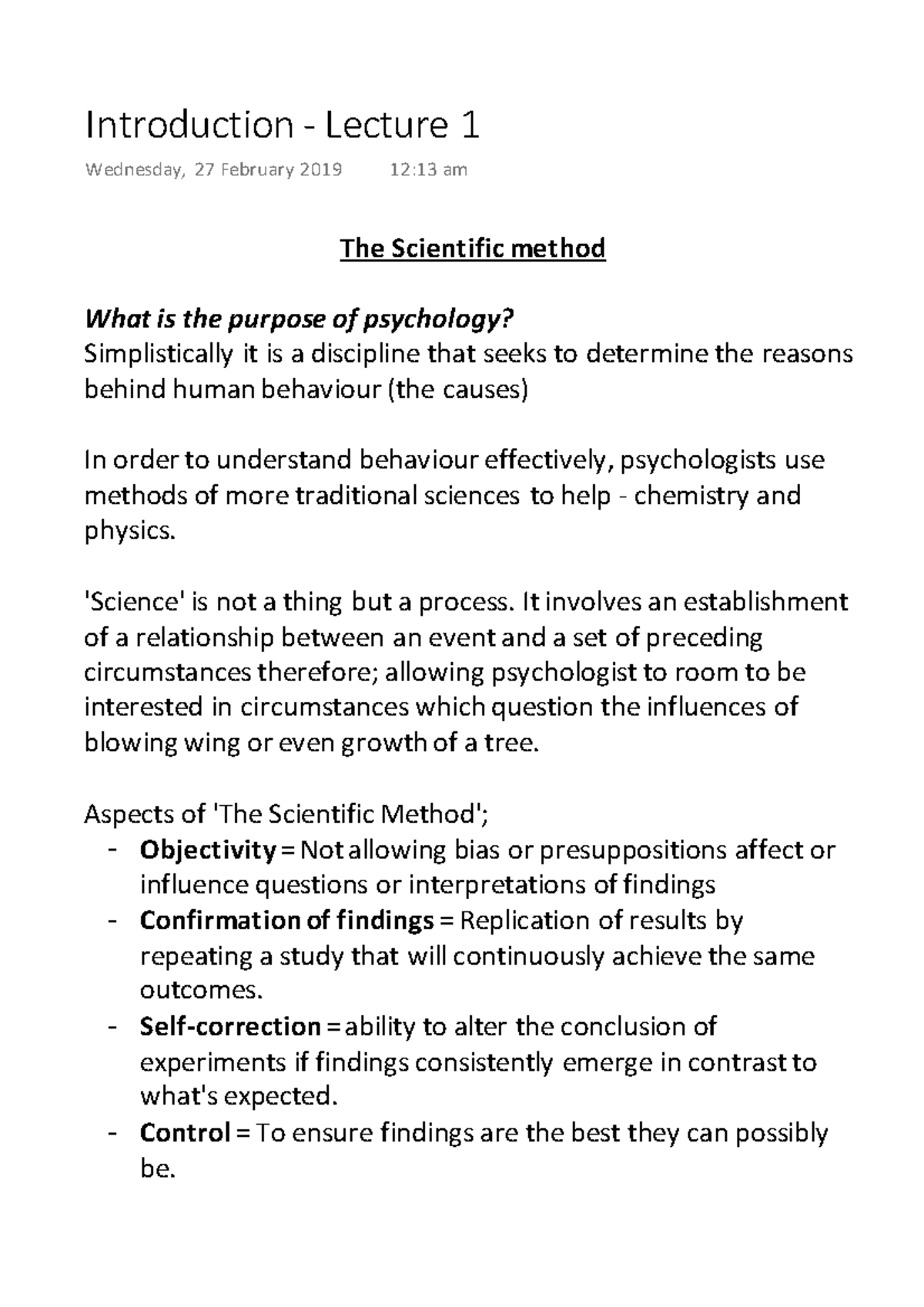 Lecture 1 - The Scientific method - Introduction - Lecture 1 Wednesday ...