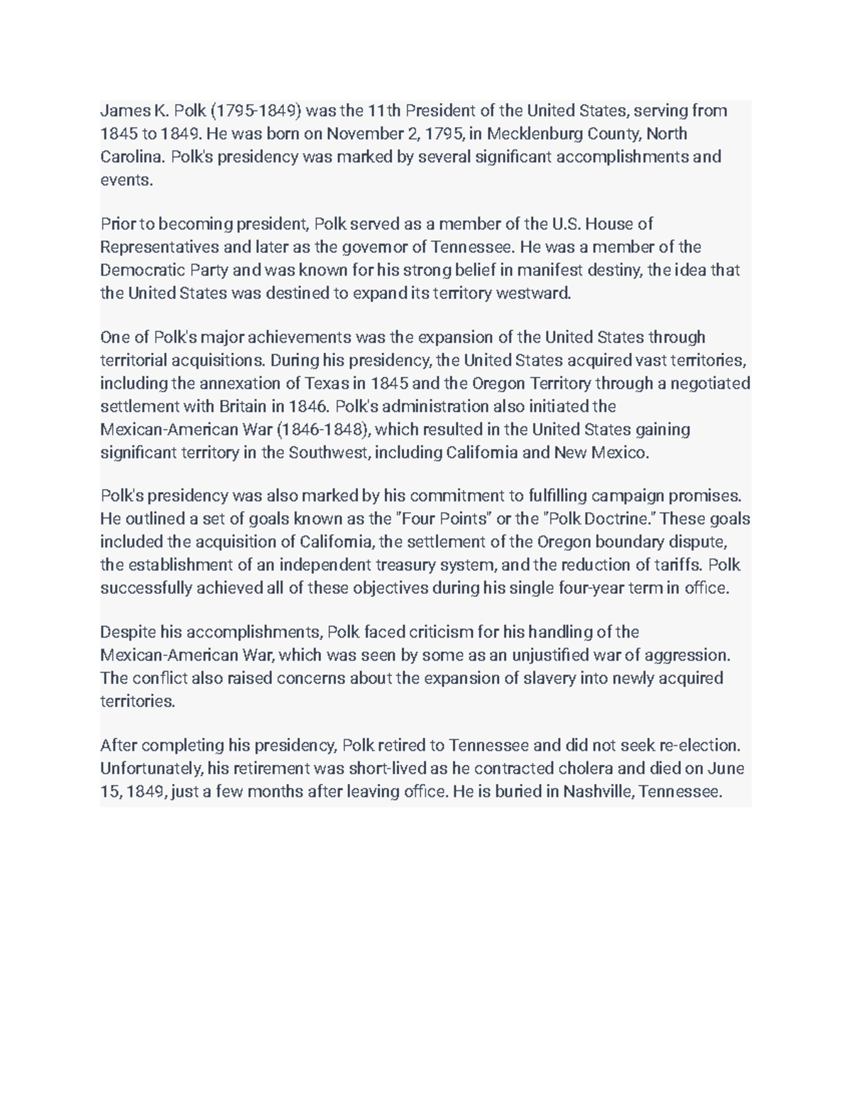 James K. Polk - James K. Polk (1795-1849) was the 11th President of the ...