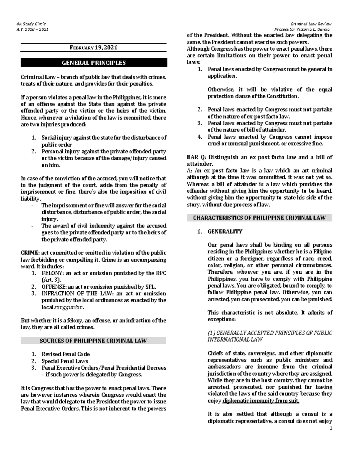 Prosec Notes 2021 - Reviewer - A. 2020 – 2021 Prosecutor Victoria C ...