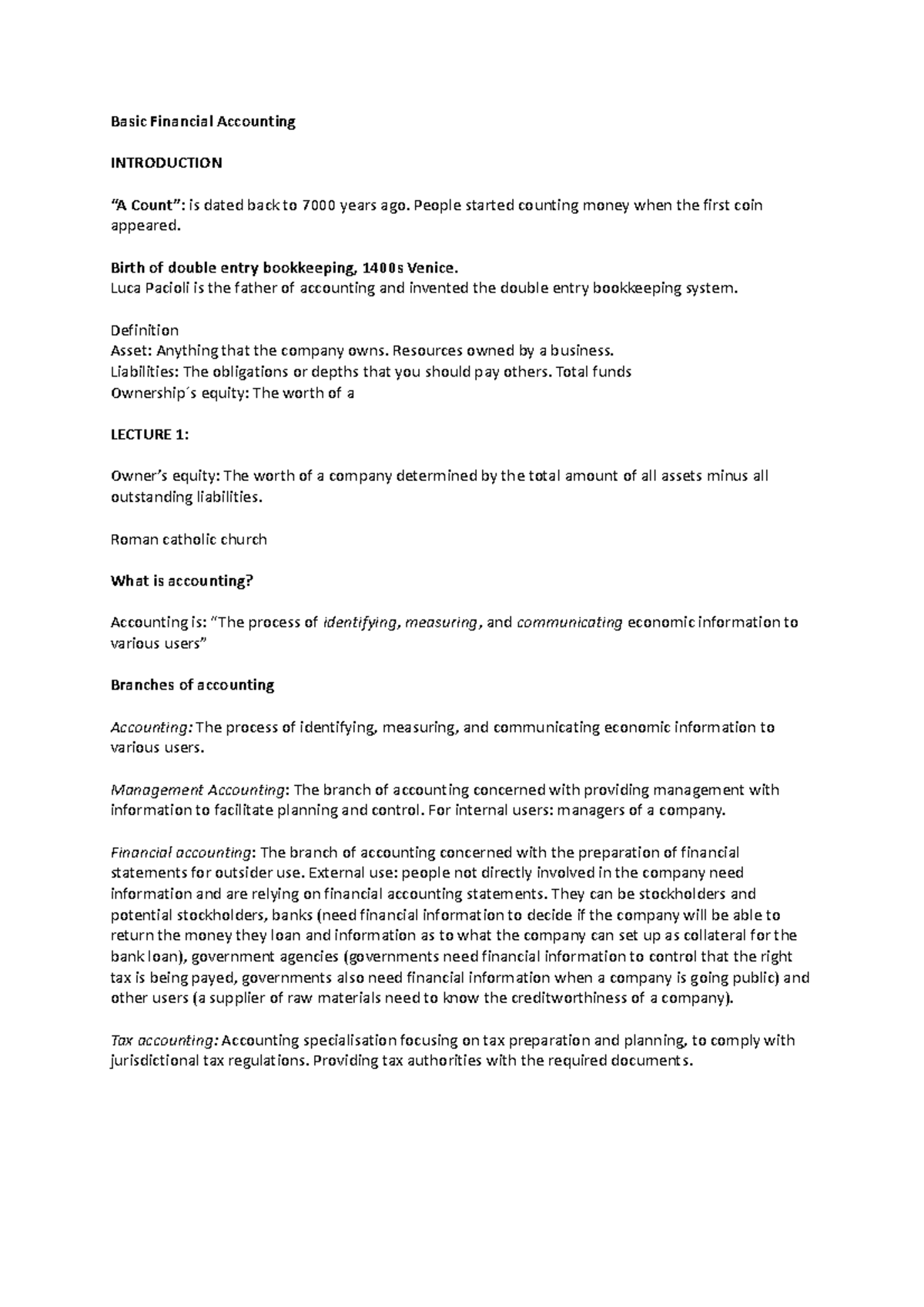 Basic Financial Accounting Summary - Basic Financial Accounting ...
