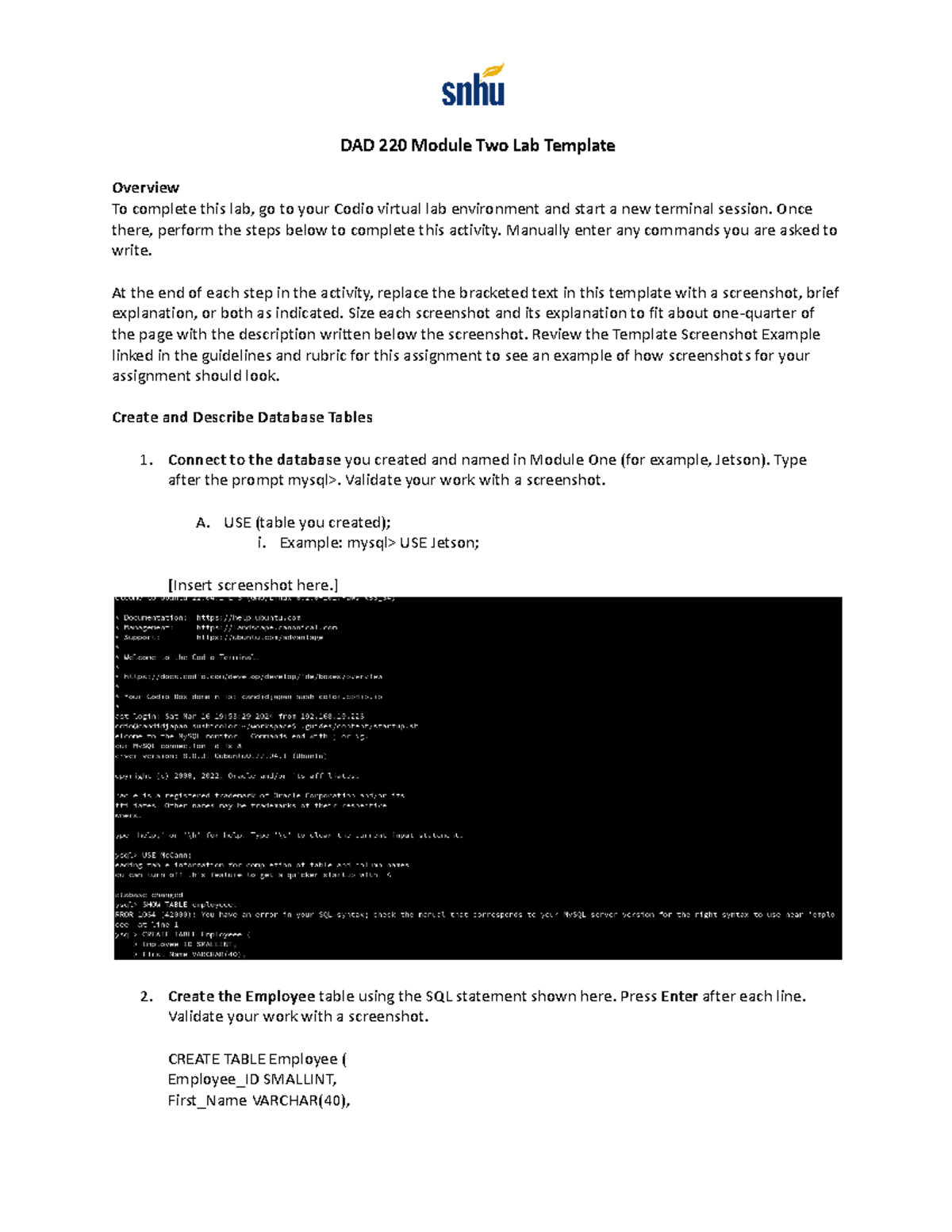 2-4 lab - DAD 220 Module Two Lab Template Overview To complete this lab, go to your Codio ...