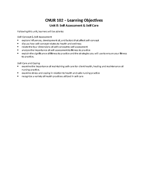 CNUR 102 - Unit 7 - Learning Objectives - CNUR 102 – Learning ...