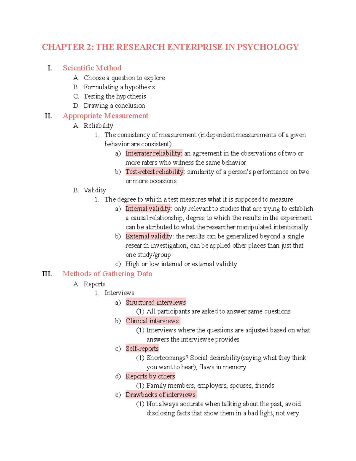 PSYC Notes Chapter 2 - CHAPTER 2: THE RESEARCH ENTERPRISE IN PSYCHOLOGY ...