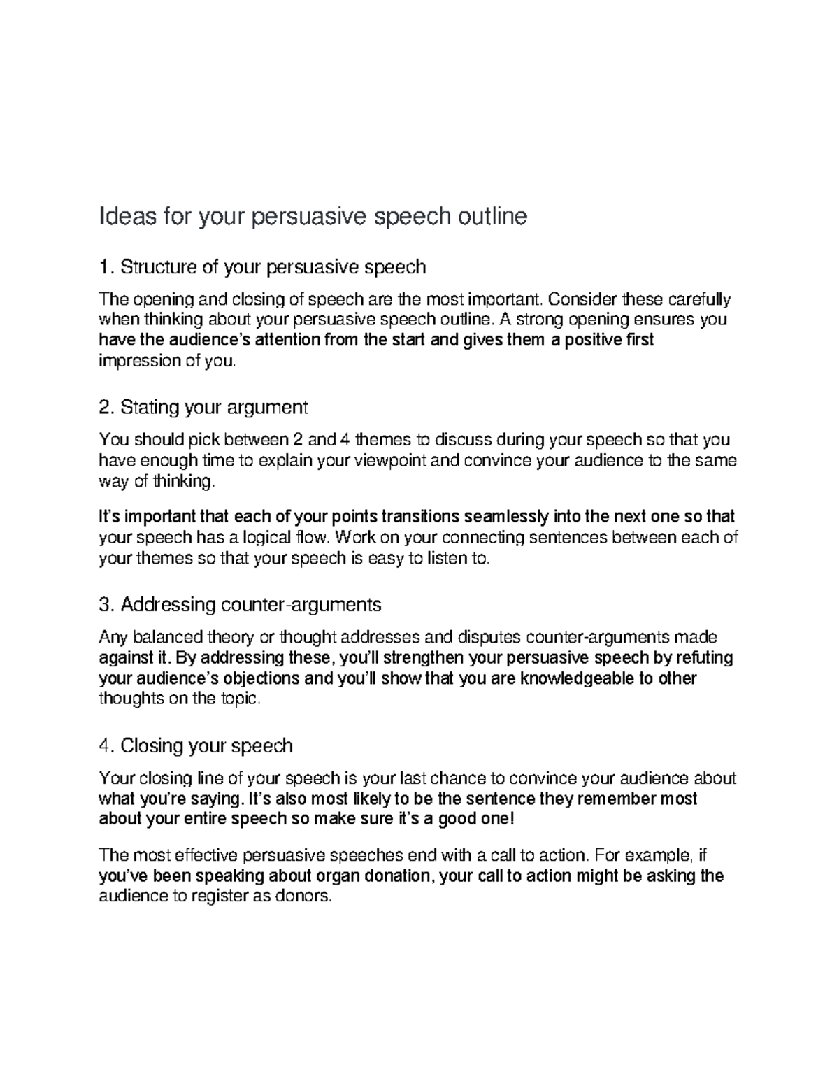 Ideas for your persuasive speech outline - Structure of your persuasive ...