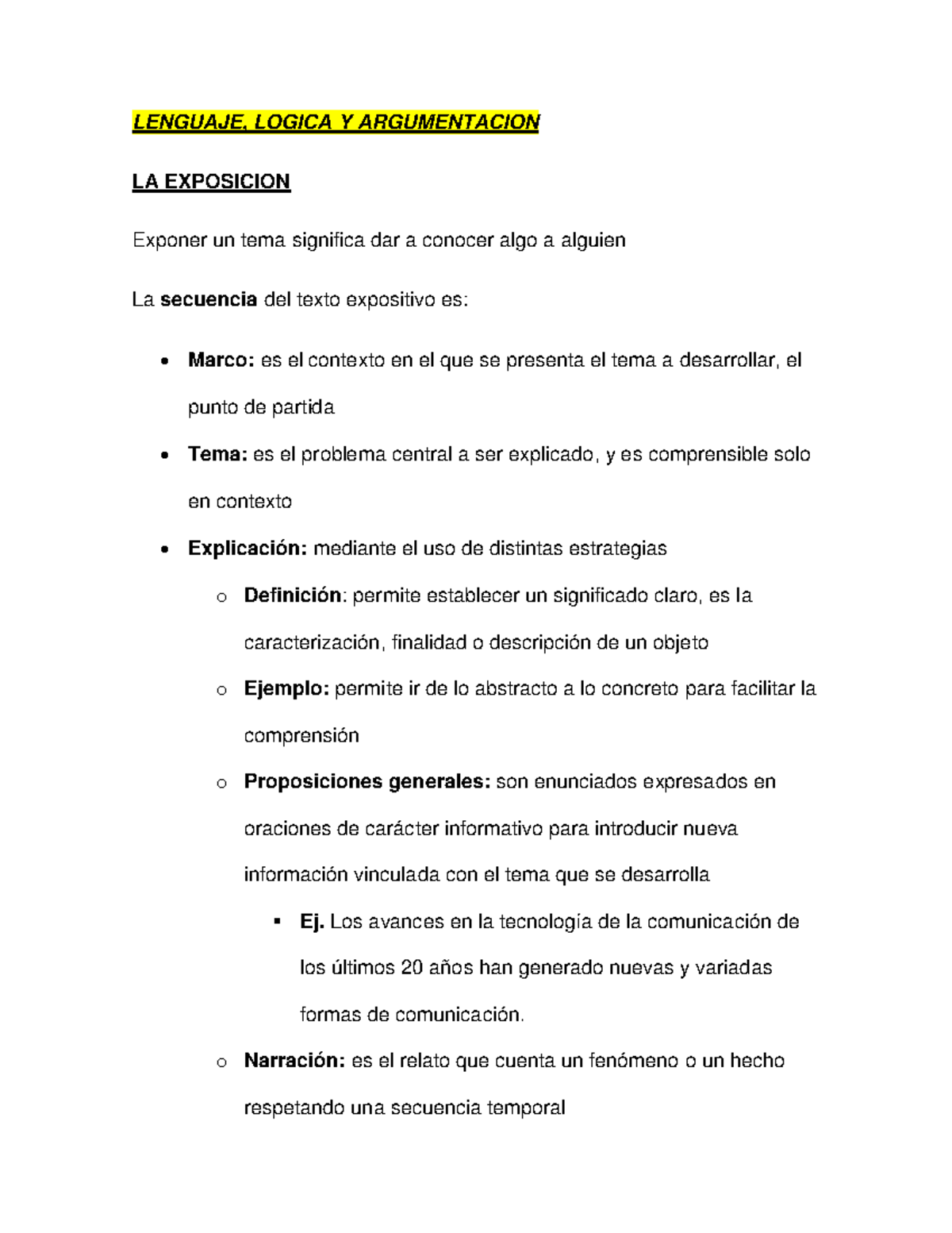 Final LLYA PDF - Resumen - LENGUAJE, LOGICA Y ARGUMENTACION LA EXPOSICION Exponer un tema ...