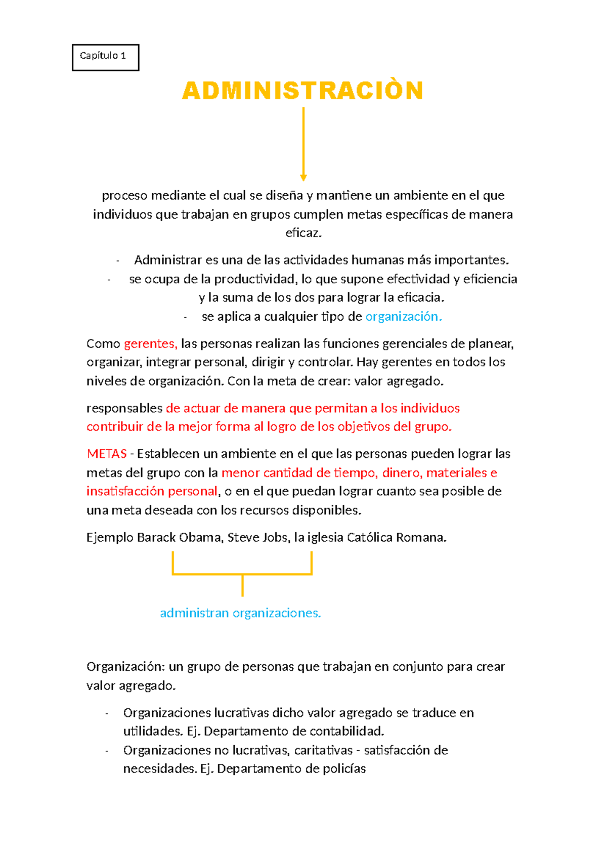 Administraciòn - Resumen - Capitulo 1 ADMINISTRACIÒN proceso mediante ...