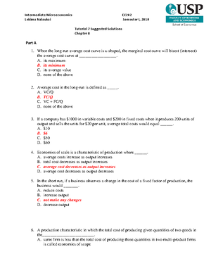 Tutorial 1 - Solution - EC202 - EC202: Intermediate Microeconomics Semester 2, 2019 Tutorial 1 ...