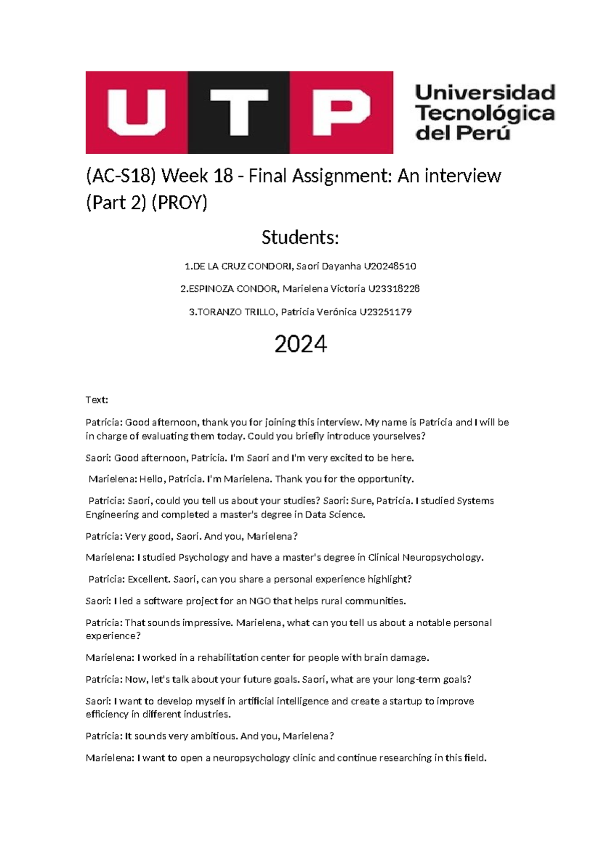 Week 18. final - tarea de ingles - (AC-S18) Week 18 - Final Assignment: An interview (Part 2 ...