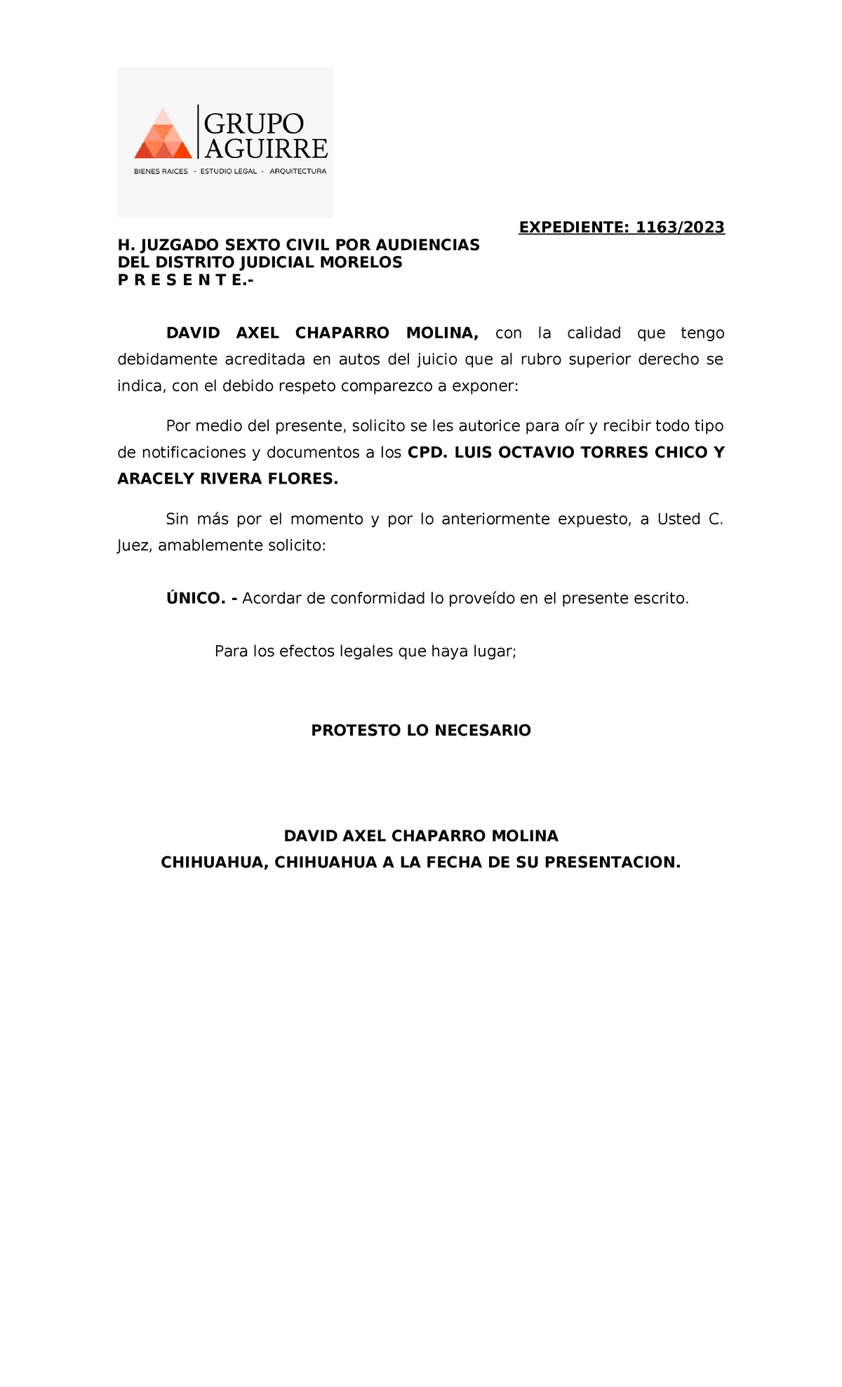 Promo 1163 - rrrrrrrr - EXPEDIENTE: 1163/ H. JUZGADO SEXTO CIVIL POR ...