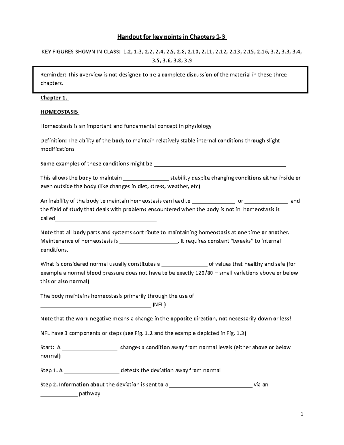 Chapters 1-3 Handout S19 - Handout for key points in Chapters 1- KEY ...