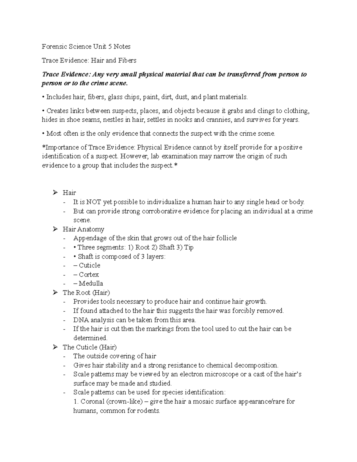 Forensic Science Unit 5 Notes - Forensic Science Unit 5 Notes Trace ...