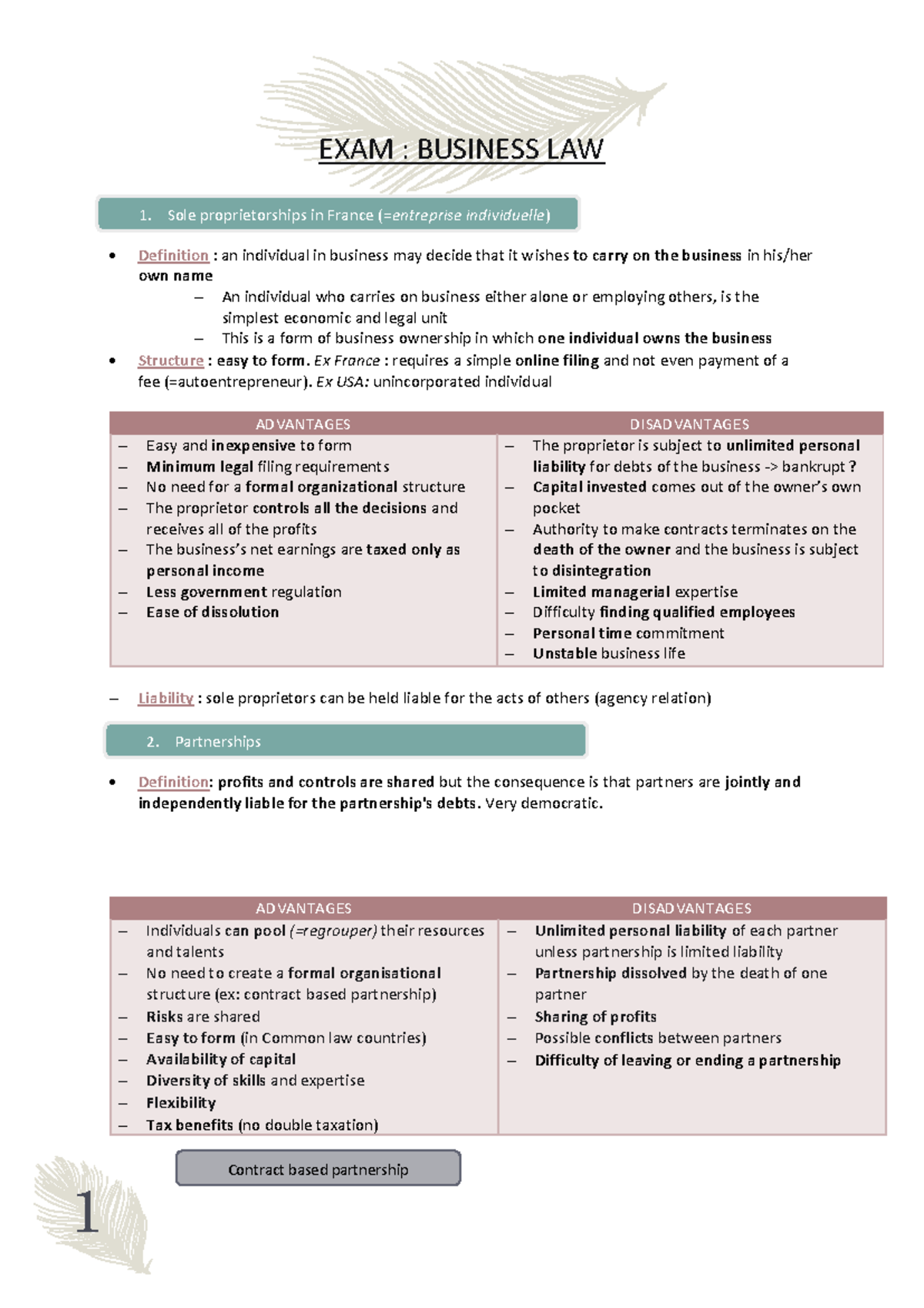 EXAM Fiche Business LAW - Warning: TT: undefined function: 32 Warning: TT: undefined function ...