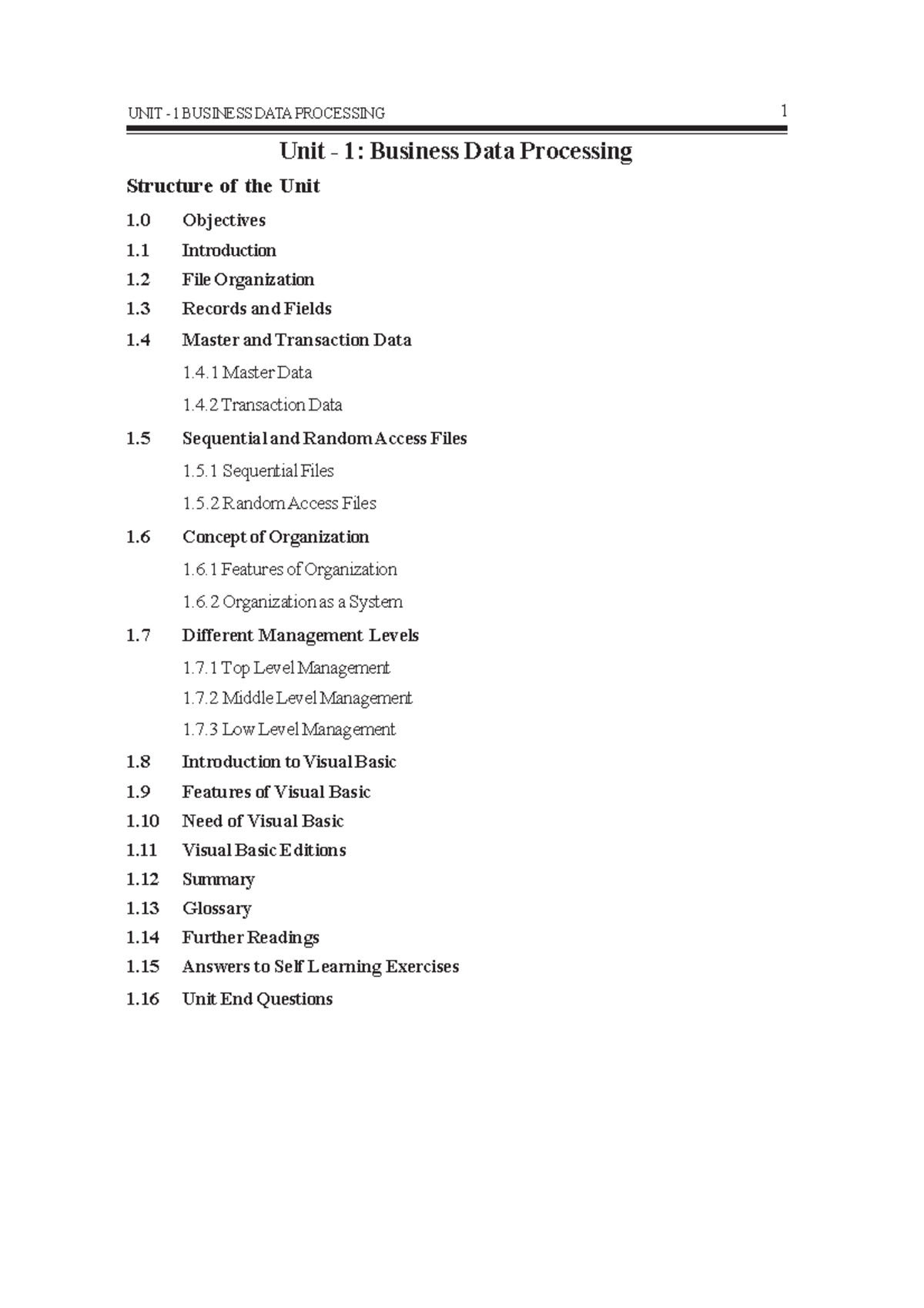 Business Data Processing - Unit - 1: Business Data Processing Structure ...