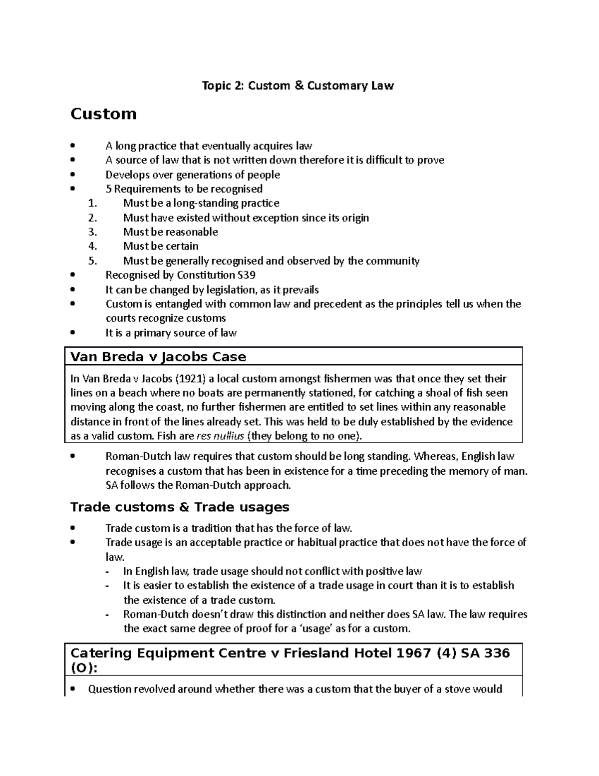 Topic 2 Custom Customary Law My Notes Topic 2 Custom Customary 